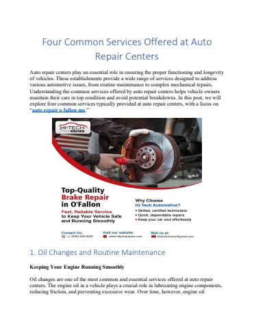 Four Common Services Offered at Auto Repair Centers