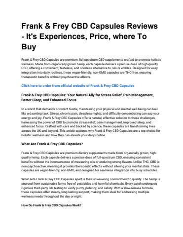 Frank & Frey CBD Capsules Reviews - It's Experiences, Price, where To Buy