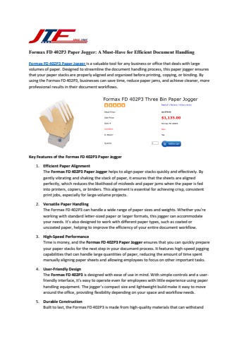 Formax FD 402P3 Paper Jogger: A Must-Have for Efficient Document Handling