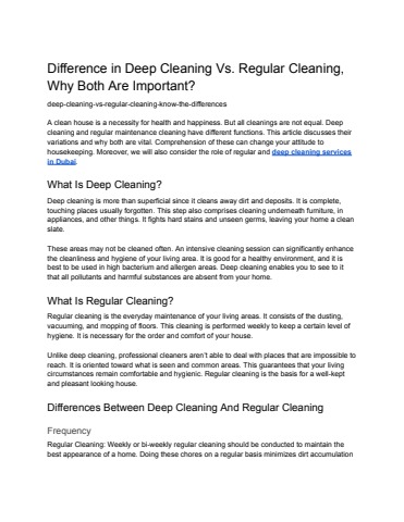 Deep Cleaning Vs. Regular Cleaning: Know The Differences