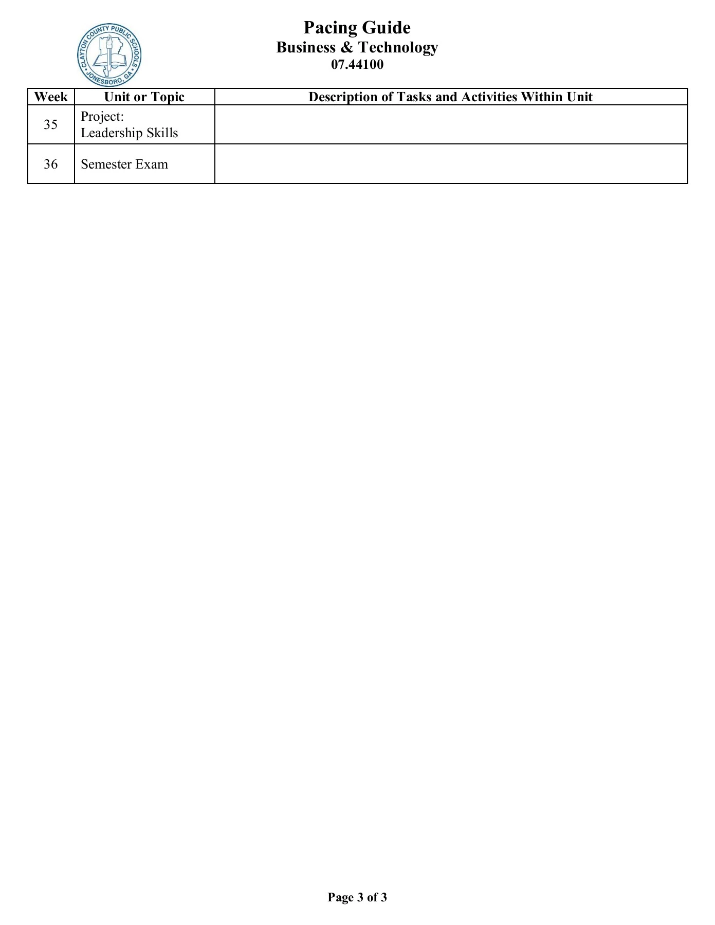 Business & Technology - Pacing Guide