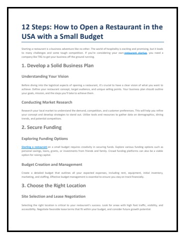 12 Steps How to Open a Restaurant in the USA with a Small Budget - TRG ...