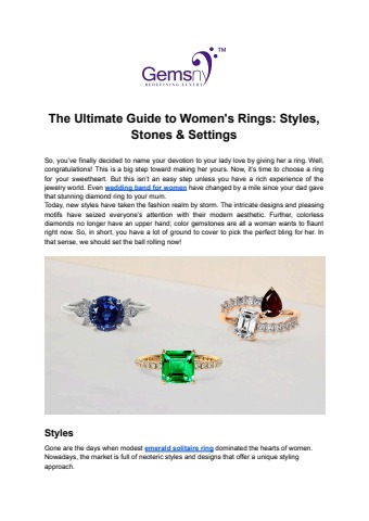 Know about Different Styles, Stones, and Settings For Women's Ring