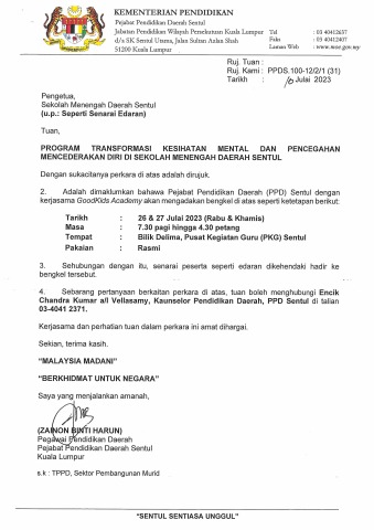 SURAT - Program Transformasi Kesihatan Mental & Pencegahan Mencederakan ...