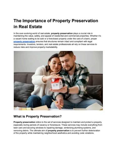 The Importance of Property Preservation in Real Estate 28A