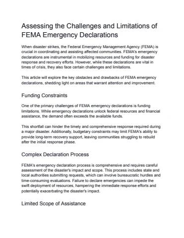 Assessing the Challenges and Limitations of FEMA Emergency Declarations