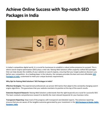 Achieve Online Success with Top-notch SEO Packages in India - web ...