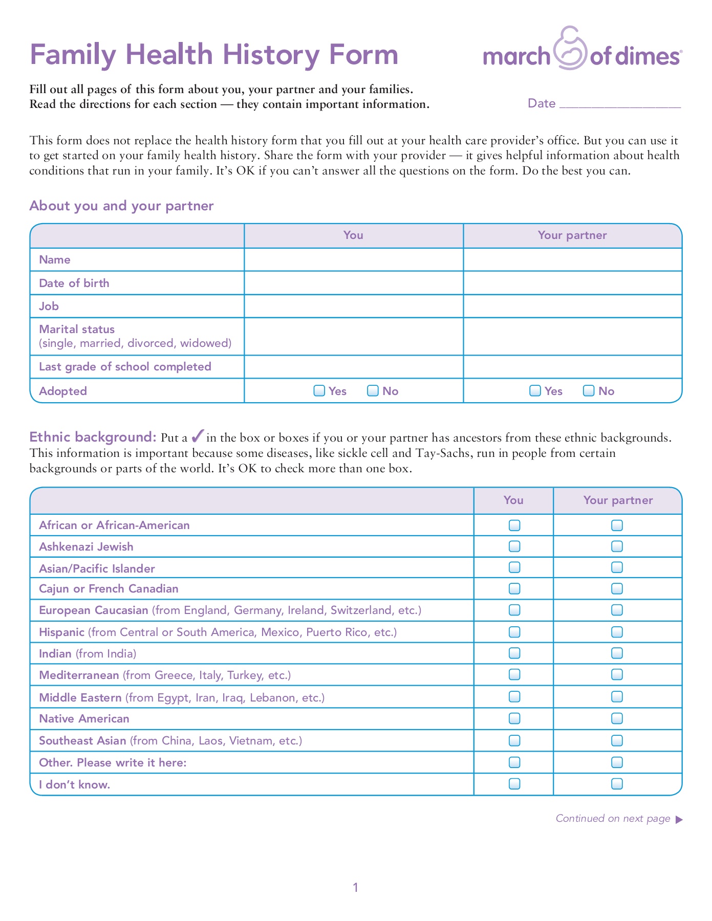 Family Health History Example