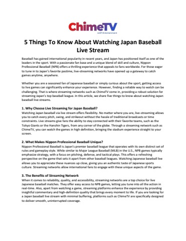 5 Things To Know About Watching Japan Baseball Live Stream - ChimeTV