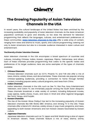 The Growing Popularity of Asian Television Channels in the USA