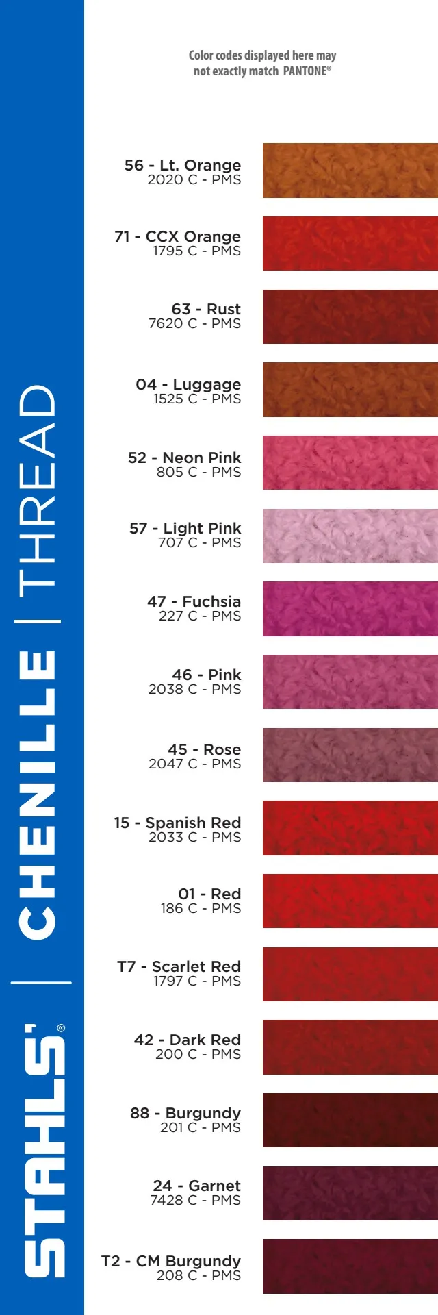 Stahls Chenille Color Chart