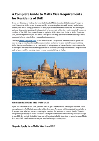 A Complete Guide to Malta Visa Requirements for Residents of UAE