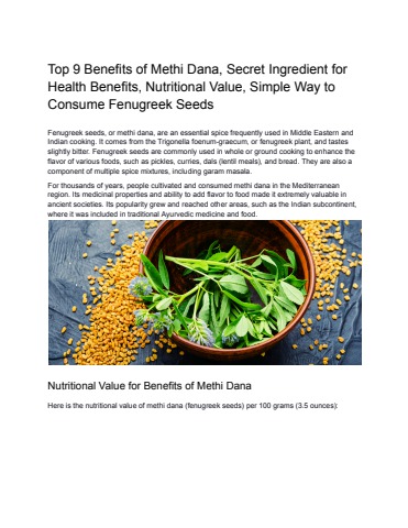 Top 9 Benefits of Methi Dana, Secret Ingredient for Health Benefits, Nutritional Value, Simple ...