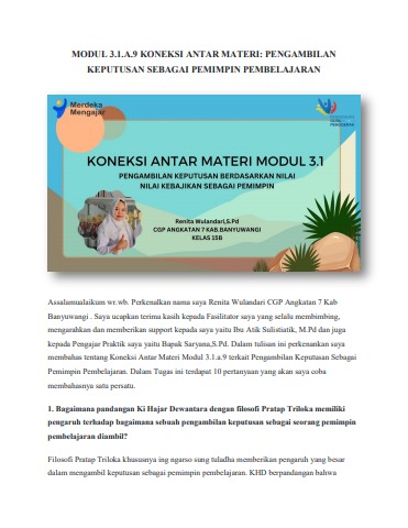 MODUL 3.1.A.9 KONEKSI ANTAR MATERI: PENGAMBILAN KEPUTUSAN SEBAGAI PEMIMPIN PEMBELAJARAN - Renita ...