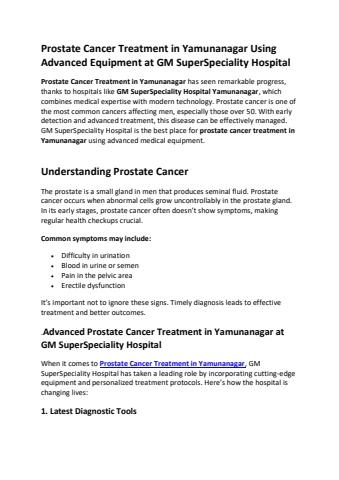 Prostate Cancer Treatment in Yamunanagar Using Advanced Equipment at GM ...