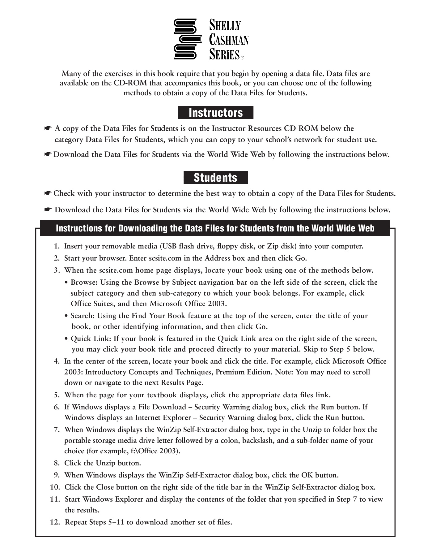 Shelly Cashman Student Data Files