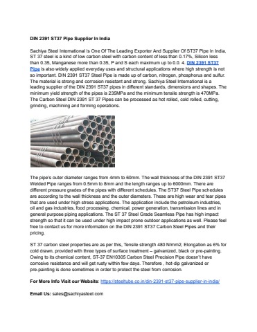 DIN 2391 ST37 Pipe Supplier In India