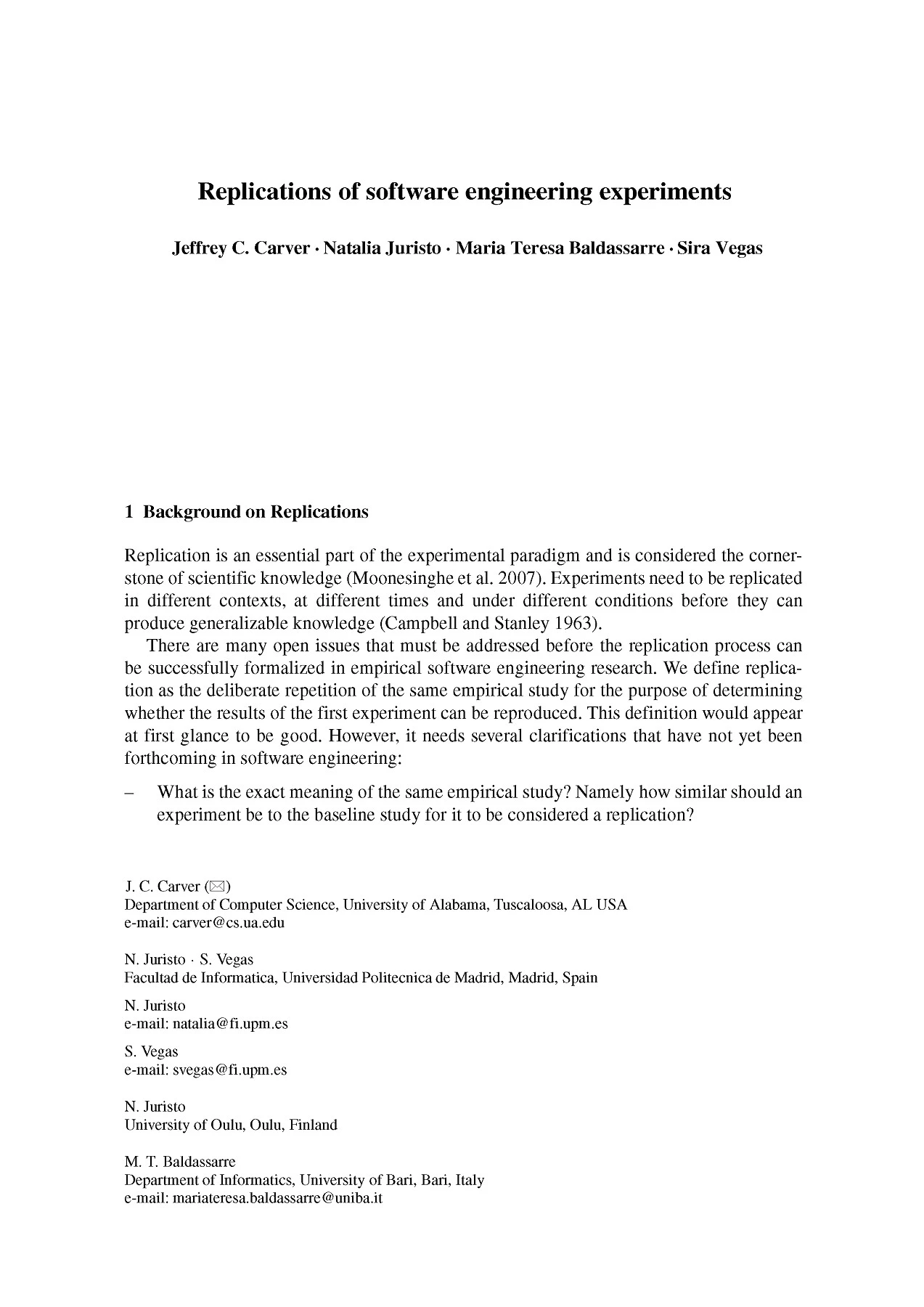 Replications of software engineering experiments
