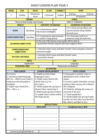 Lesson Plan Year 1 - syapizzakamar Flip PDF | AnyFlip