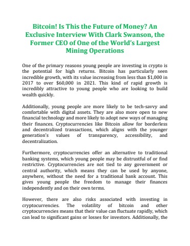 Bitcoin! Is This the Future of Money? An Exclusive Interview With Clark ...