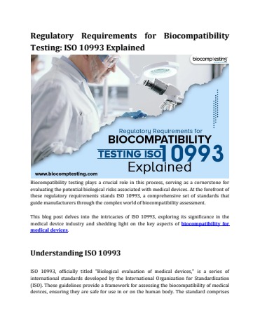 Regulatory Requirements for Biocompatibility Testing: ISO 10993 ...