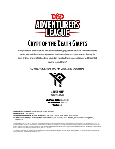 (DDAL06-03) Adventurers League: Crypt of the Death Giants - knightquill ...