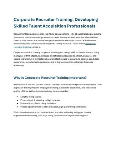 Corporate Recruiter Training