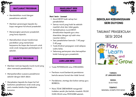 BROCHURE TAKLIMAT PRASEKOLAH SKSD 2024 - Niny Mazli Flip PDF | AnyFlip