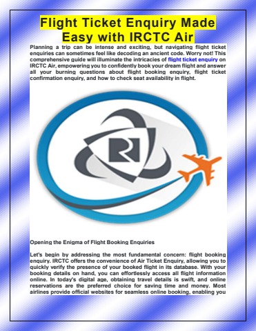 Flight Ticket Enquiry Made Easy with IRCTC Air - IRCTC AIR Flip PDF | AnyFlip