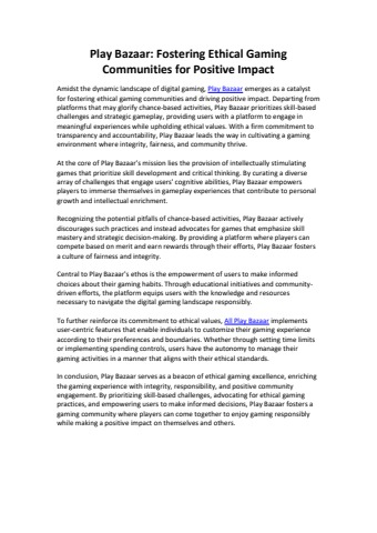 Play Bazaar Fostering Ethical Gaming Communities for Positive Impact ...