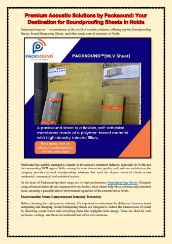 Premium Acoustic Solutions by Packsound: Your Destination for Soundproofing Sheets in Noida ...