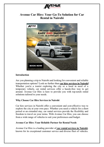 Avenue Car Hire Your Go To Solution for Car Rental in Nairobi