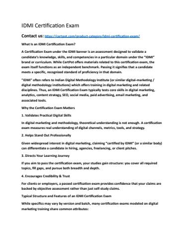 IDMI Certification Exam
