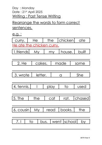 Writing Year 4 - Past Tense Writing Part 2 21 April 2025