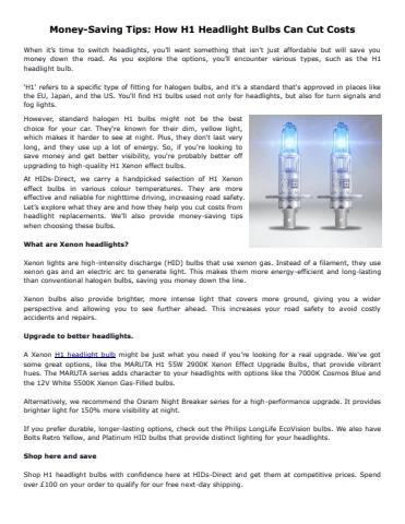 Money-Saving Tips: How H1 Headlight Bulbs Can Cut Costs