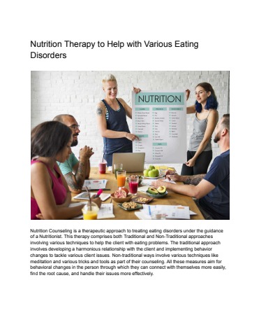 Nutrition Therapy to Help with Various Eating Disorders