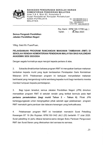 PELAKSANAAN PROGRAM RANCANGAN MAKANAN TAMBAHAN (RMT) DI SEKOLAH RENDAH ...