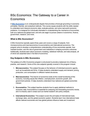 BSc Eco: A Comprehensive Guide to the Economics Degree