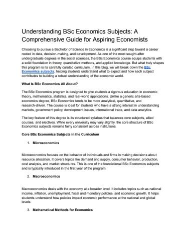 A Complete Guide to BSc Economics Subjects for Aspiring Economists
