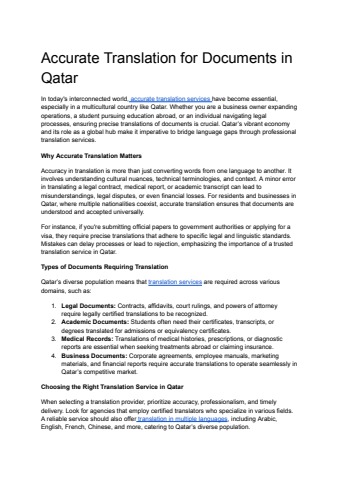 Accurate Translation for Documents in Qatar