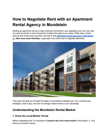 How to Negotiate Rent with an Apartment Rental Agency in Mundelein