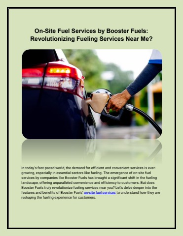 On-Site Fuel Services by Booster Fuels: Revolutionizing Fueling ...