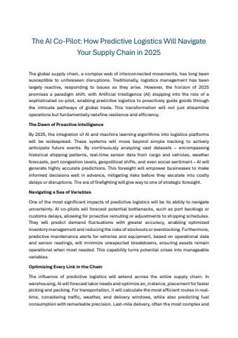The AI Co-Pilot How Predictive Logistics Will Navigate Your Supply ...