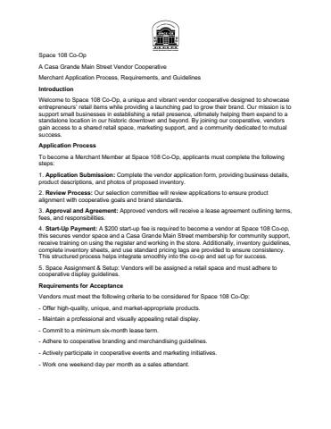 Space 108 MERCHANT INFO PACKET