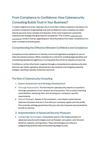 From Compliance to Confidence How Cybersecurity Consulting Builds Trust ...