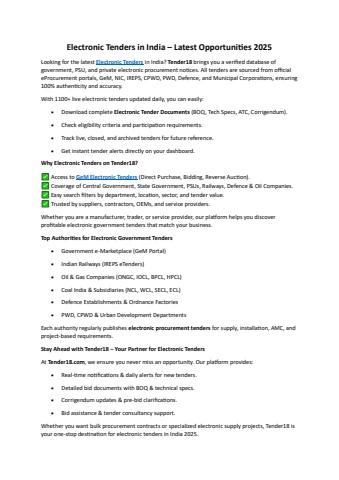 Electronic Tenders in India – Latest Opportunities 2025