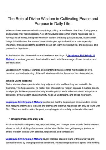 The Role of Divine Wisdom in Cultivating Peace and Purpose in Daily Life.