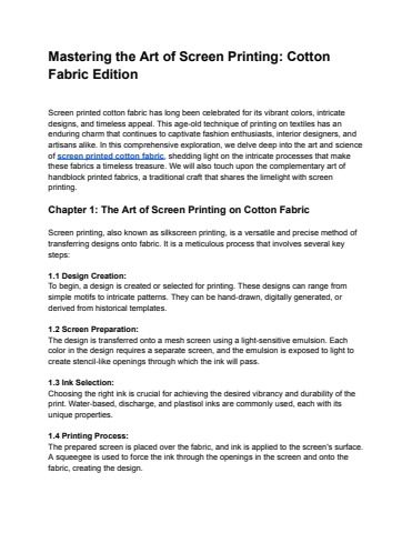 Mastering the Art of Screen Printing: Cotton Fabric Edition - Priya ...