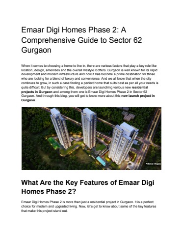Emaar Digi Homes Phase 2 | Spacious & Luxury Flats in Gurgaon Ideal for ...