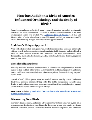 How has Audubon's Birds of America Influenced Ornithology and the Study ...
